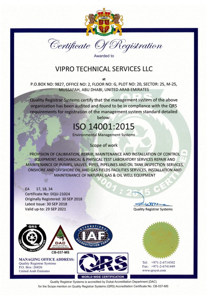 Our Certifications - Vipro Technical Services
